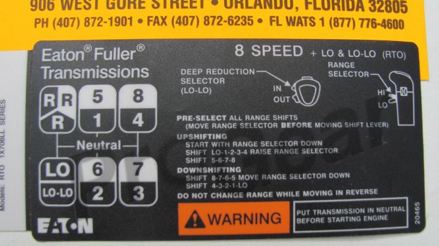Fuller transmission RTO 8 speed 8LL shift pattern for sale online | eBay