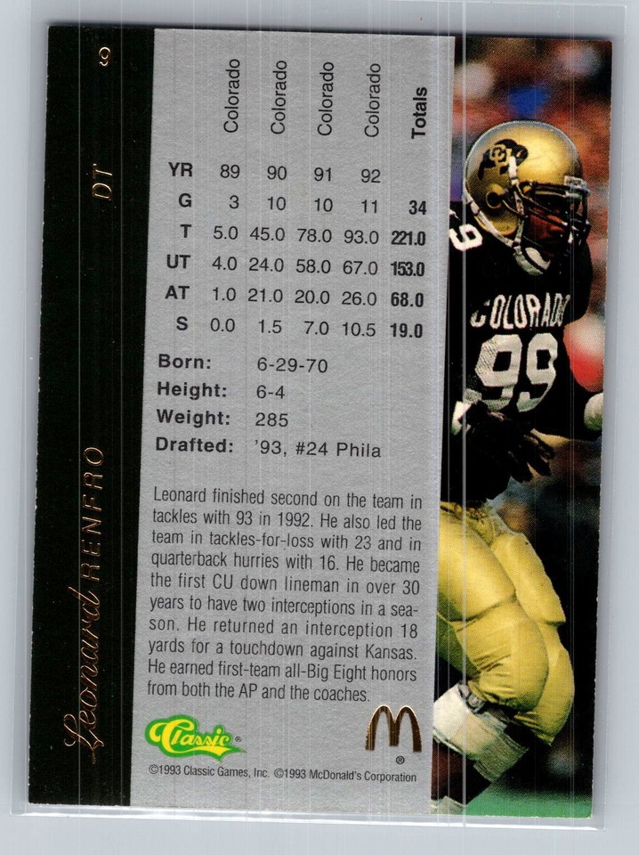 1993 Classic Four Sport McDonald's #9 Leonard Renfro | eBay