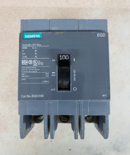 Siemens BQD3100 Bolt-On Circuit Breaker 3P 100A 240/480/277V SEE PICS ...