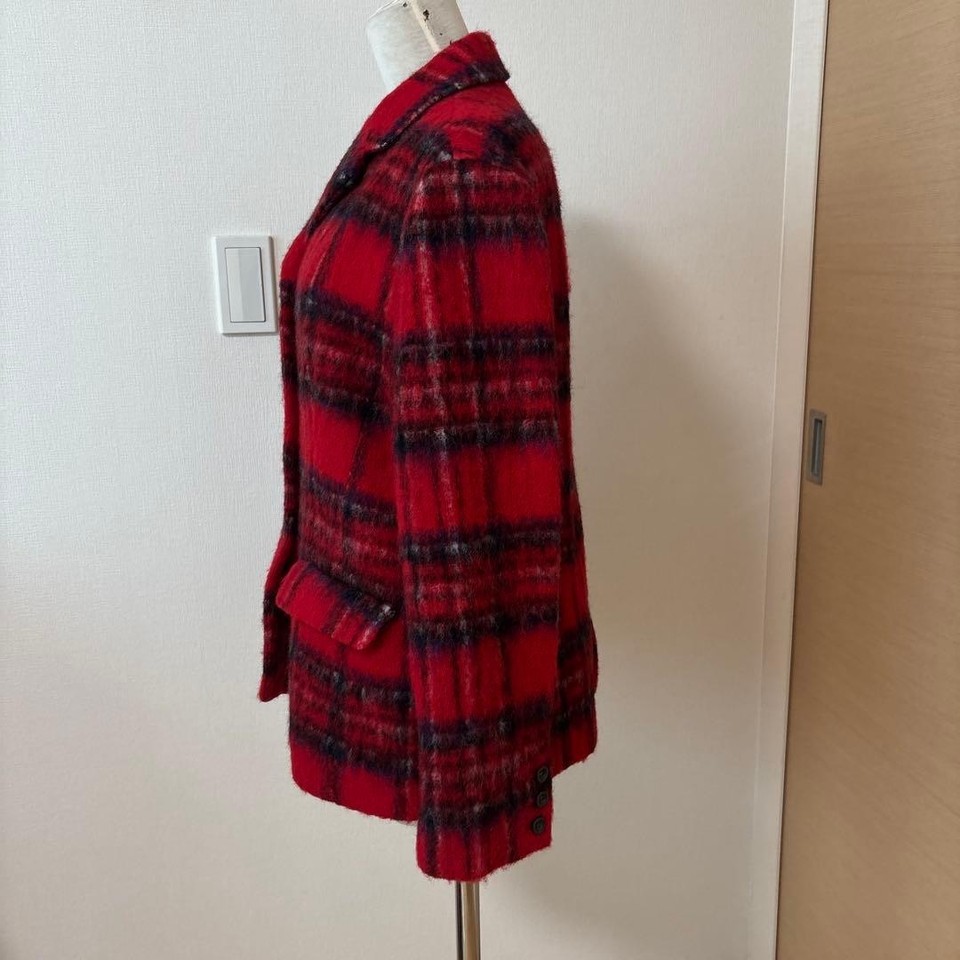 Powder Tartan Check Shaggy Jacket Red M Used No Damage | eBay