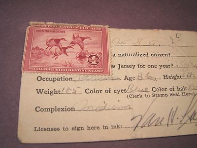 US Stamp Hunting Permit Scott# RW2 On NJ License C132 | eBay
