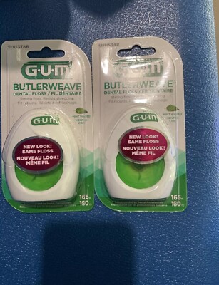 2x Sunstar GUM Butlerweave Dental Floss Mint Waxed 165M 180 yd Thread ...