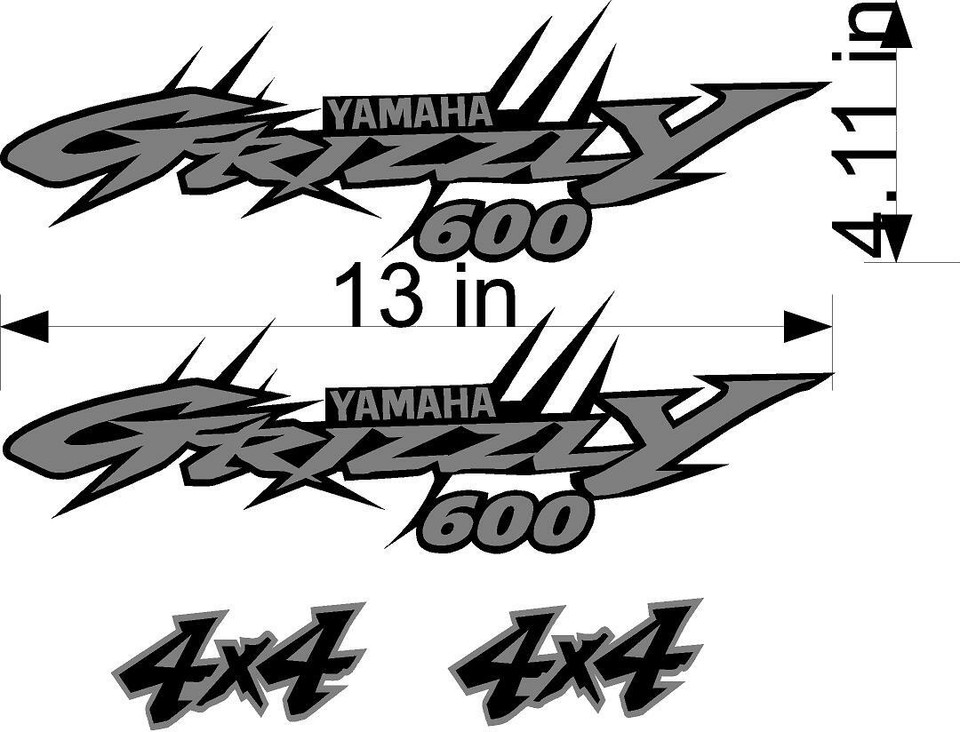 Yamaha Grizzly 4x4 600 Edition ATV Tank Decal Sticker kit Custom Silver ...