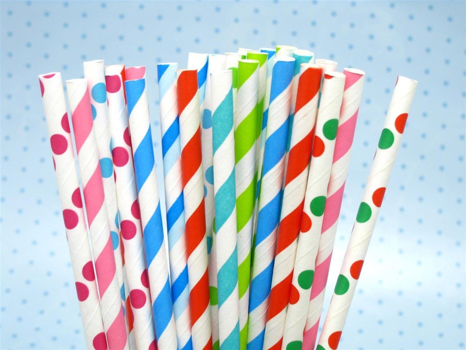 25 RETRO STRIPE PAPER DRINKING STRAWS VINTAGE POLKA PARTY WEDDING ...