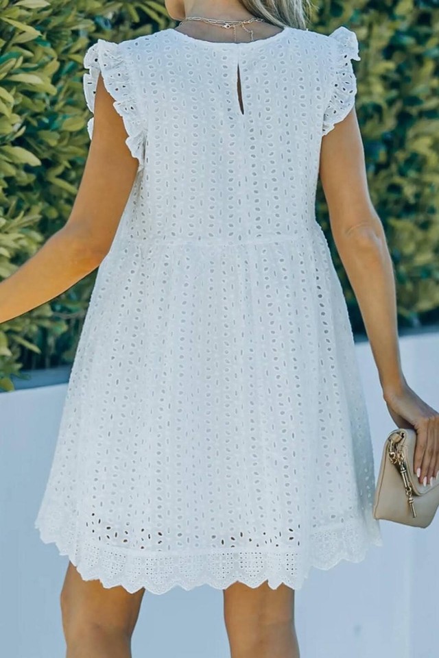NWT, Medium, White Eyelet Babydoll Mini Dress, V-neck, Lined, Bridal ...