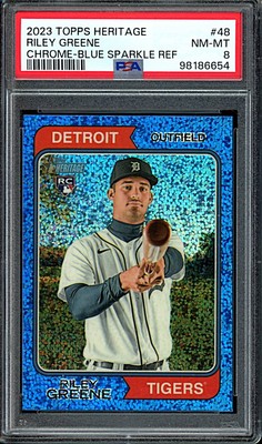2023 Topps Heritage #48 Riley Greene Blue Sparkle Rookie PSA 8 | eBay