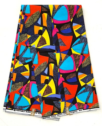 African Fabric/ Ankara - Shades of Blue, Orange 'Ntsako', YARD OR ...