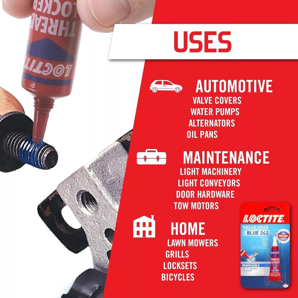 Loctite Threadlocker Blue 242 - Removable Thread Lock Glue for Nuts, 1 ...