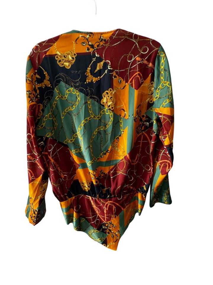 Zara Chain Print Long Sleeve Bodysuit Large Luxury Chain Royal Top Sexy ...