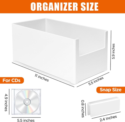 CD Storage Box, Stackable Plastic Organizer, Hold Up to 25 CDs, White ...
