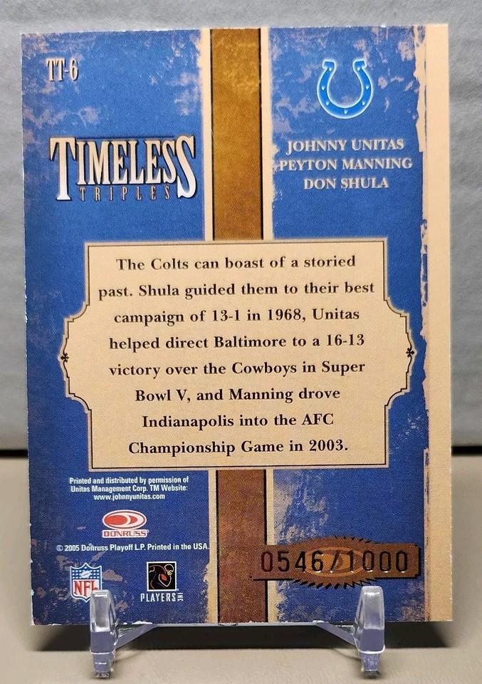 2005 Donruss Classic Timeless Triples Bronze UNITAS, SHULA & MANNING ...