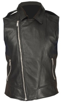 Mens Leather Classic Motorcycle Biker Zipper Pocket Style Vest-Garment ...