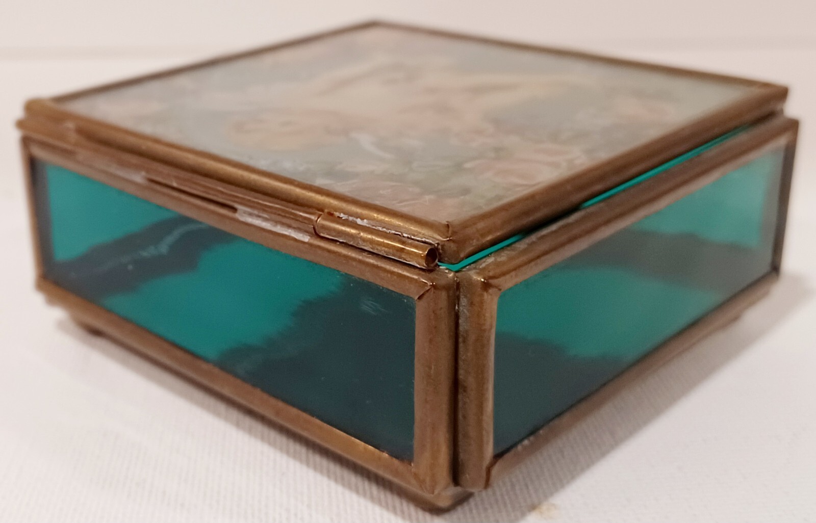 Green Glass And Brass Cherub Trinket Box Thomas Cathey Collection 1993 ...