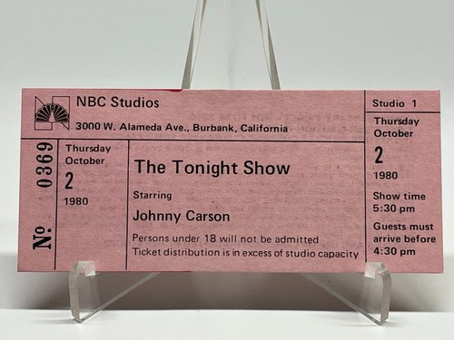 The Tonight Show Starring Johnny Carson NBC Studios Ticket Stub October ...