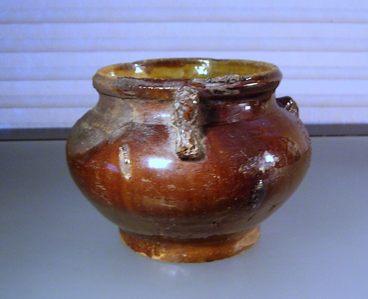 Antique Primitive Redware Pottery Jar Heart Treacle Glaze | eBay
