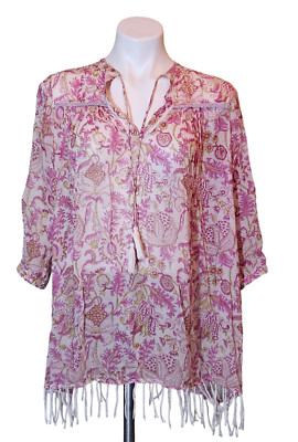 Roberta Roller Rabbit Cotton Paisley Floral Fringe Edge Tunic Blouse ...