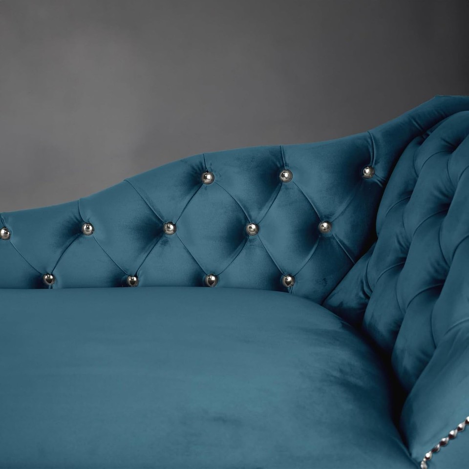 Teal Velvet Chaise Lounge Sofa | Tufted Right-Hand Accent Chair UK Made ...