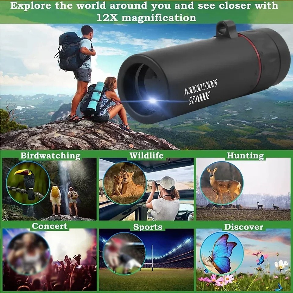 3000x25 HD Long Range Monocular Mini Portable Telescope for Camping ...