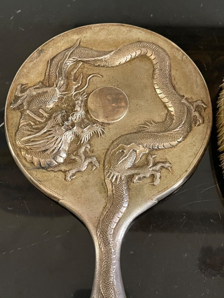 Antique Chinese Export Sterling Silver Signed ZeeWo Repousse Dragon ...