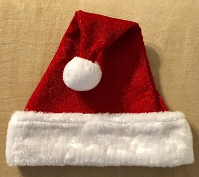 Santa Hat Red Sparkle Bling w/ White Plush Trim - Adult One Size Fits ...