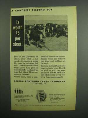 1954 Lehigh Portland Cement Company Ad - $5 Per Steer | eBay