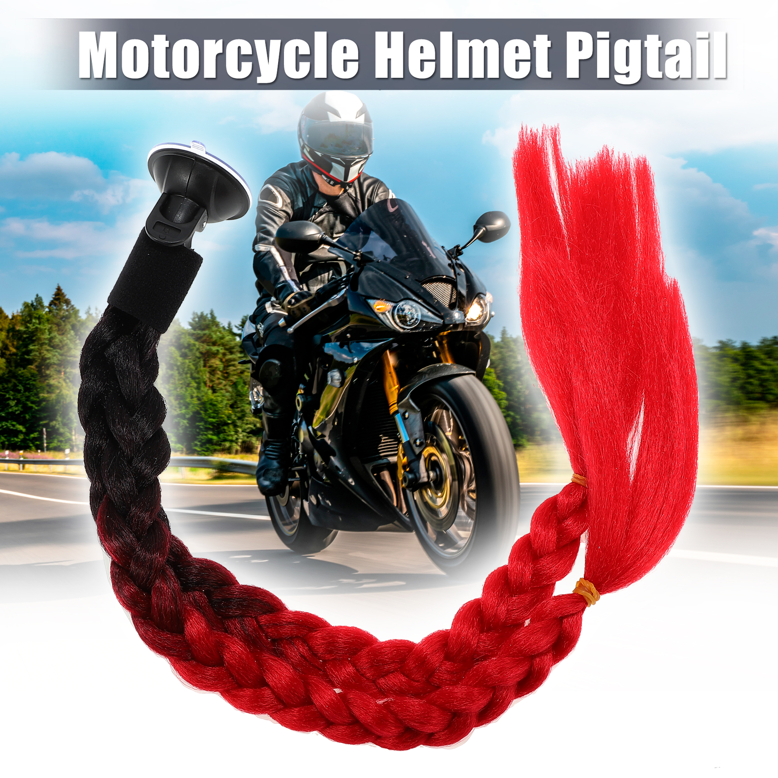 24" Ramp Helmet Pigtail Braids Ponytail Suction Cup for Motorcycle ...