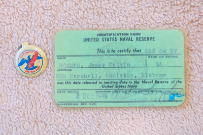 Naval Reserve Card Identification Card Clip On Pin Old ID Vintage Props ...