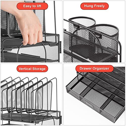 Desk Organizer with Drawer, 4-Tier Mesh Desk Mesh Vertical File Folder ...