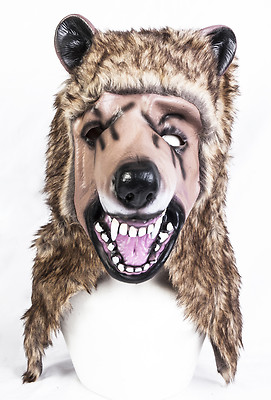 Furry Bear Mask Teddy Grizzly Latex Animal Fancy Dress Halloween Stag ...