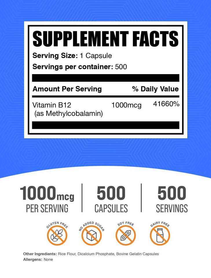 BulkSupplements Vitamin B12 Methylcobalamin Capsules - 200mcg, 1000mcg ...