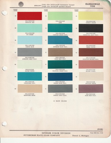 1956 OLDSMOBILE OLDS ROCKET 88 98 PAINT CHIPS (DITZLER) | eBay