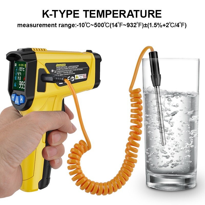 800C Digital Infrared Thermometer -50-800℃ Temperature Meter Emissivity ...