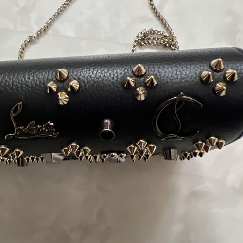 Christian Louboutin Studded Shoulder Bag Black Leather with Red Lining ...