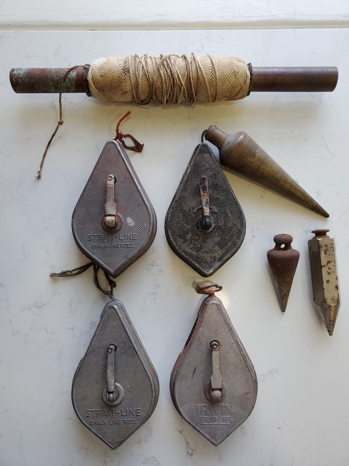 LOT vintage plumb bobs chalk line reels all unique pieces | eBay