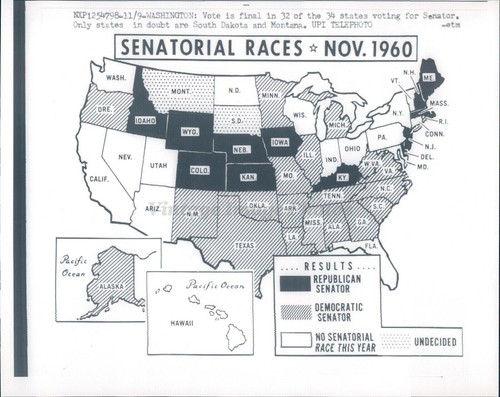 1960 Photo President Election Map WA States Voting Senator SD MT Races ...