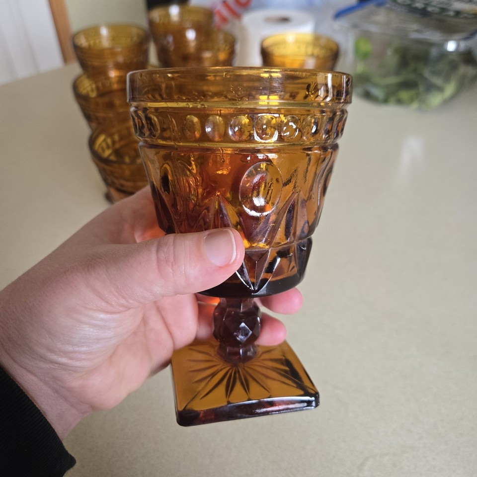 Set of 8 Indiana Glass Vintage Amber Water Goblet | eBay