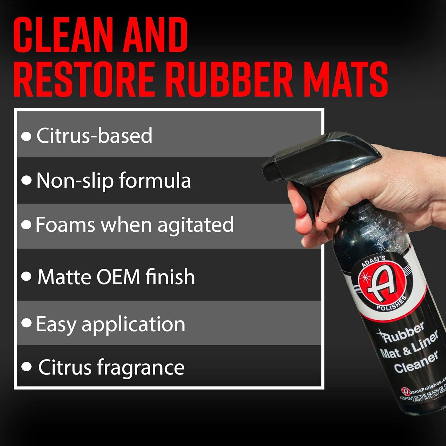 Adam's Polishes Rubber Mat & Liner Cleaner 16oz Protectant & Rubber ...