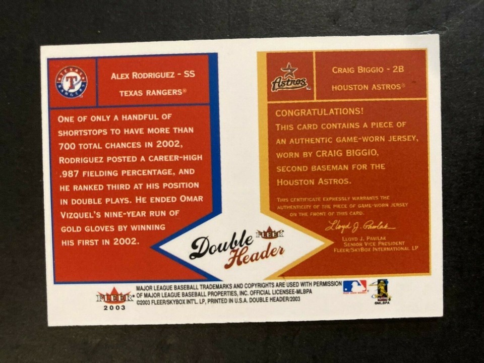 2003 Fleer Double Header Keystone Combos Mem. Baseball Card #9 ARod ...