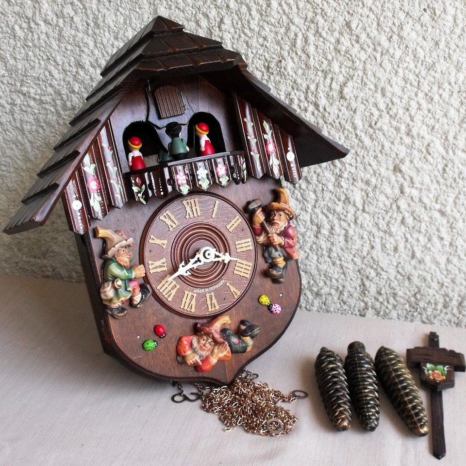 VINTAGE GERMAN DWARF MUSICAL CUCKOO CLOCK 1 DAY W/NIGHT SILENCER | eBay
