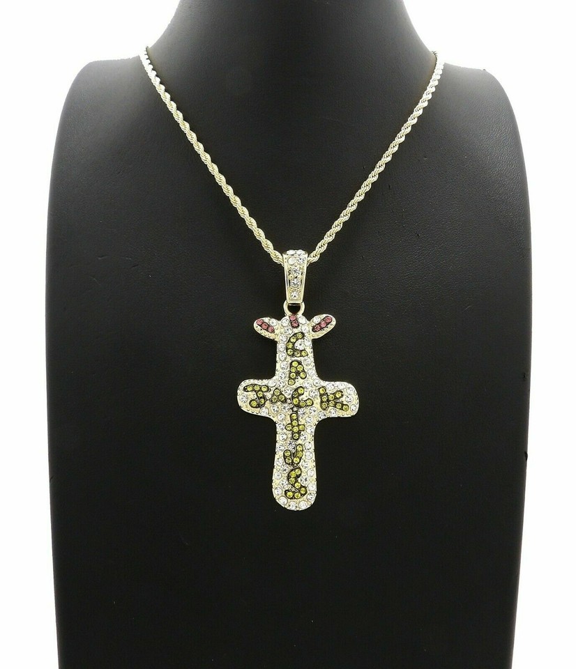 Travis Scott Cactus Jack Cross Pendant 18" 20" 24" Cuban Box Rope Chain ...