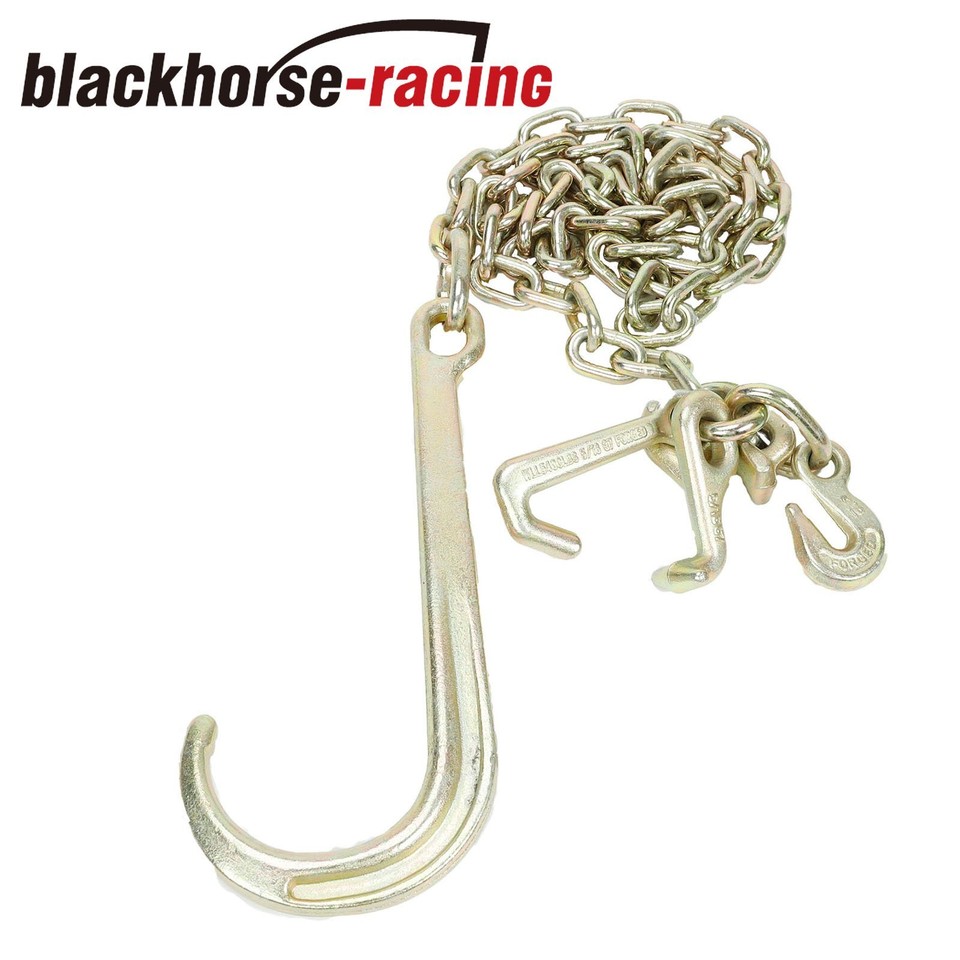 (4 Pack) 5/16" x 6' Long Shank 15" J Hook Tow Chain w/ RTJ Cluster ...