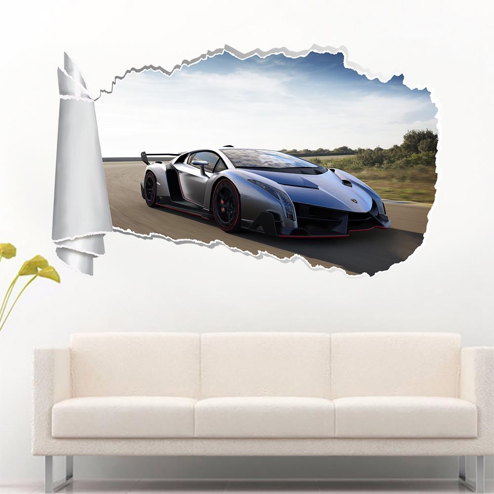 Lamborghini Veneno Car 3D Torn Hole Ripped Wall Sticker Decal Art Mural ...