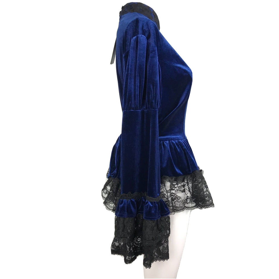 NWT Scarlet Darkness Top Womens Sz L Blue Velvet Lace Peplum Victorian ...