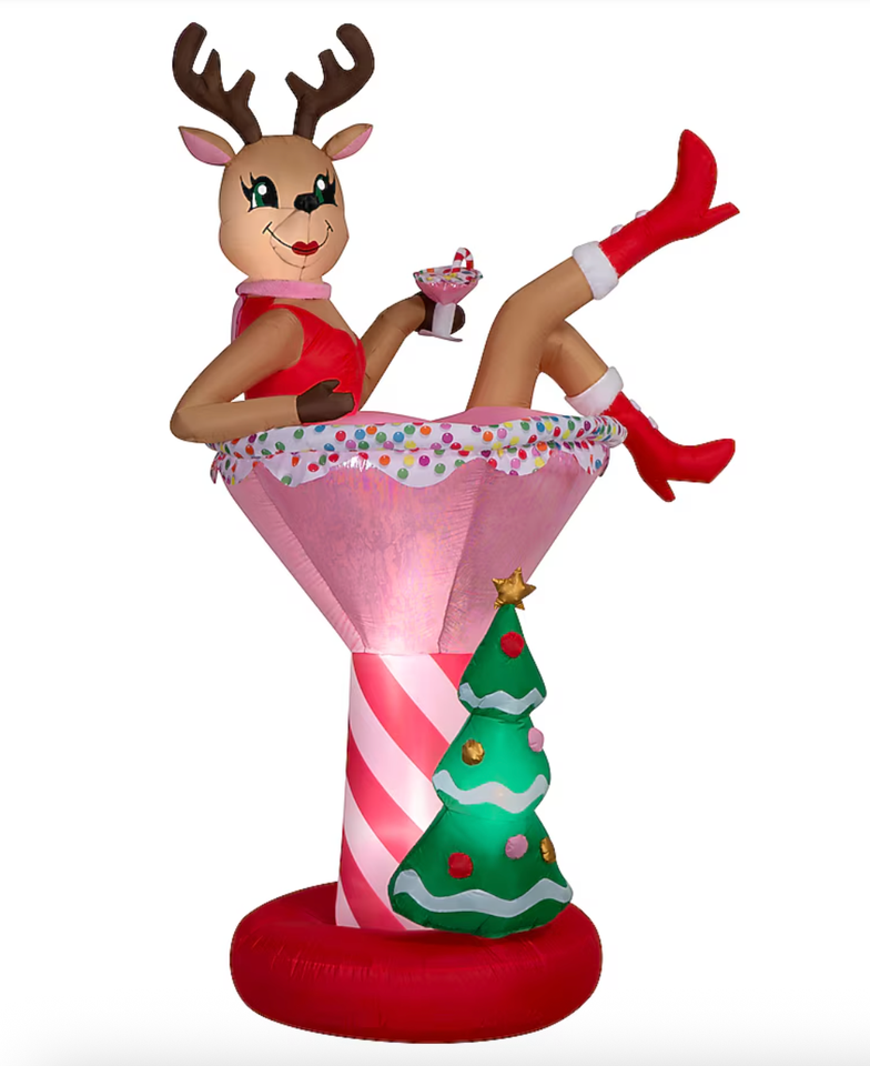 7Ft Christmas Inflatable Reindeer in Pink Cocktail Drink LED Lights ...