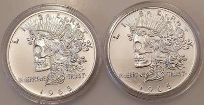 GRATEFUL DEAD, GRATEFUL NATION, SILVER ROUNDS, PEACE DOLLAR, LOT OF 2 ...