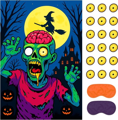 Halloween Games - Pin The Eyeball on Zombie Party Game, Party... | eBay