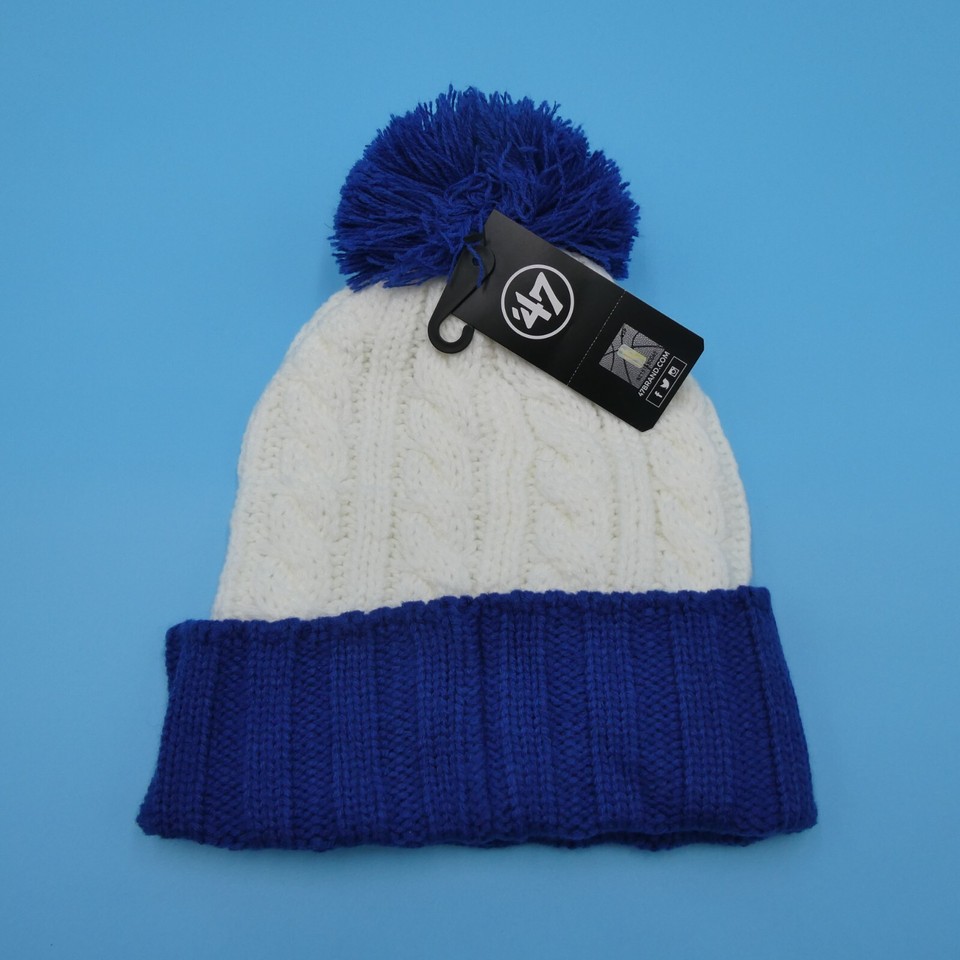 '47 Brand New York Knicks Winter Hat Mens White Cable Acrylic Pom ...