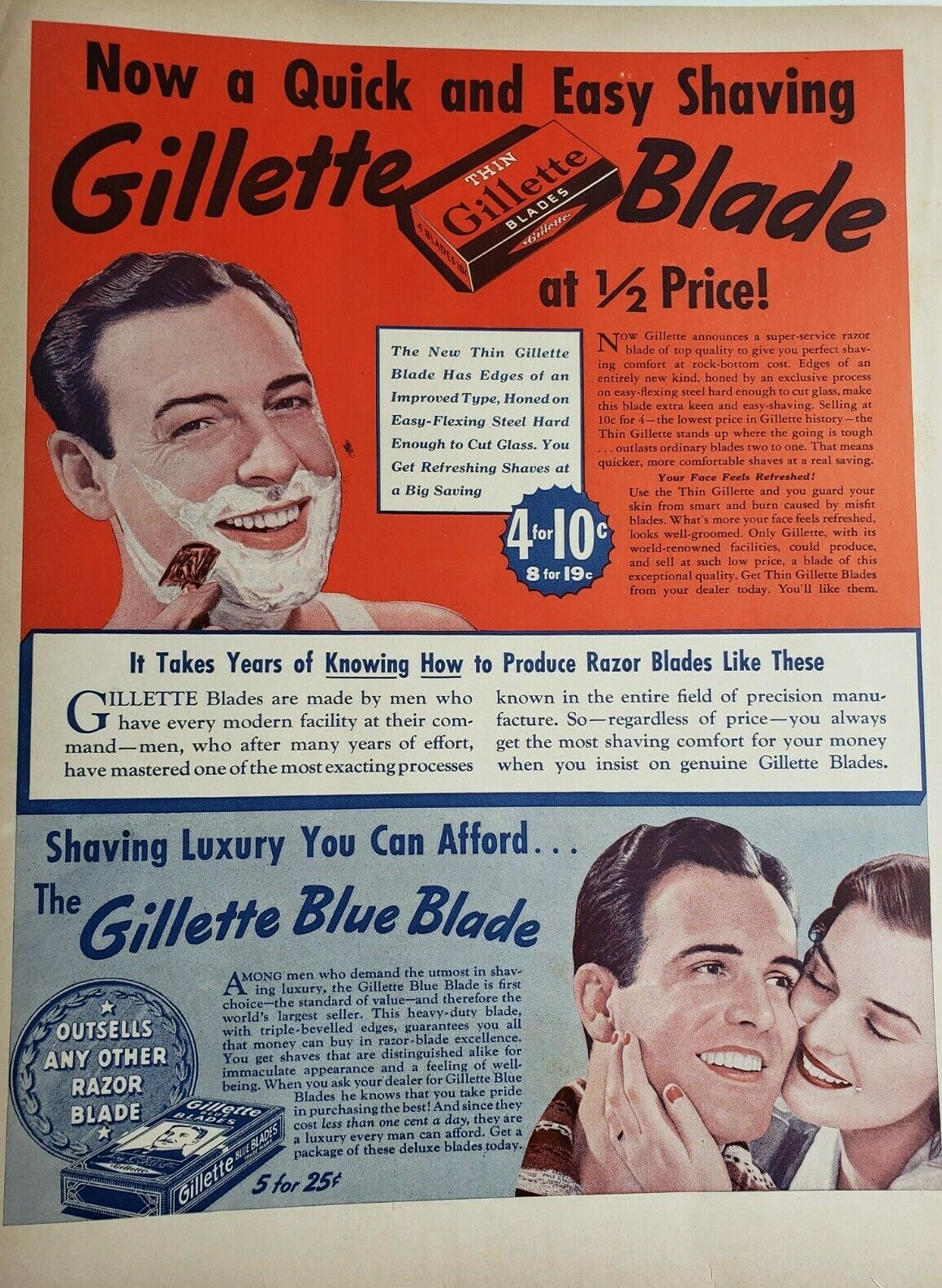 Lot of 2 Vintage Gillette Print Ads Ephemera Wall Art Decor | eBay