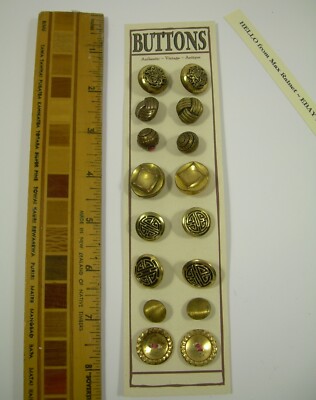 16 FANCY Gold Metal Buttons Mix ⅜-¾" * * knobby * VINTAGE * * * OLD ...