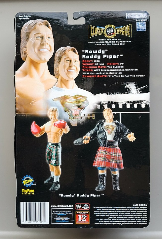 wwe wwf ljn classic superstars toyfare 1 of 3000 "rowdy" roddy piper ...